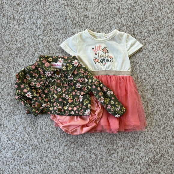 Little Lass | Dresses | 525 Little Lass Baby Green And Coral 3 Piece ...